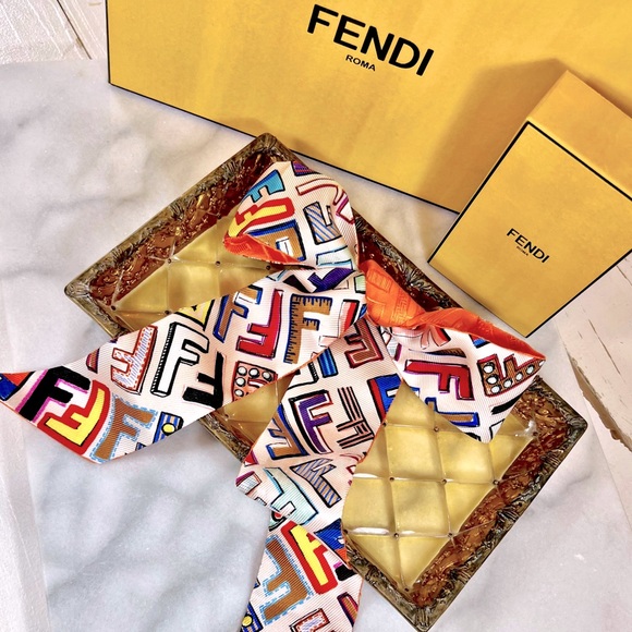 Fendi | Accessories | Fendi Multicolor Logo Double Sided Twilly | Poshmark